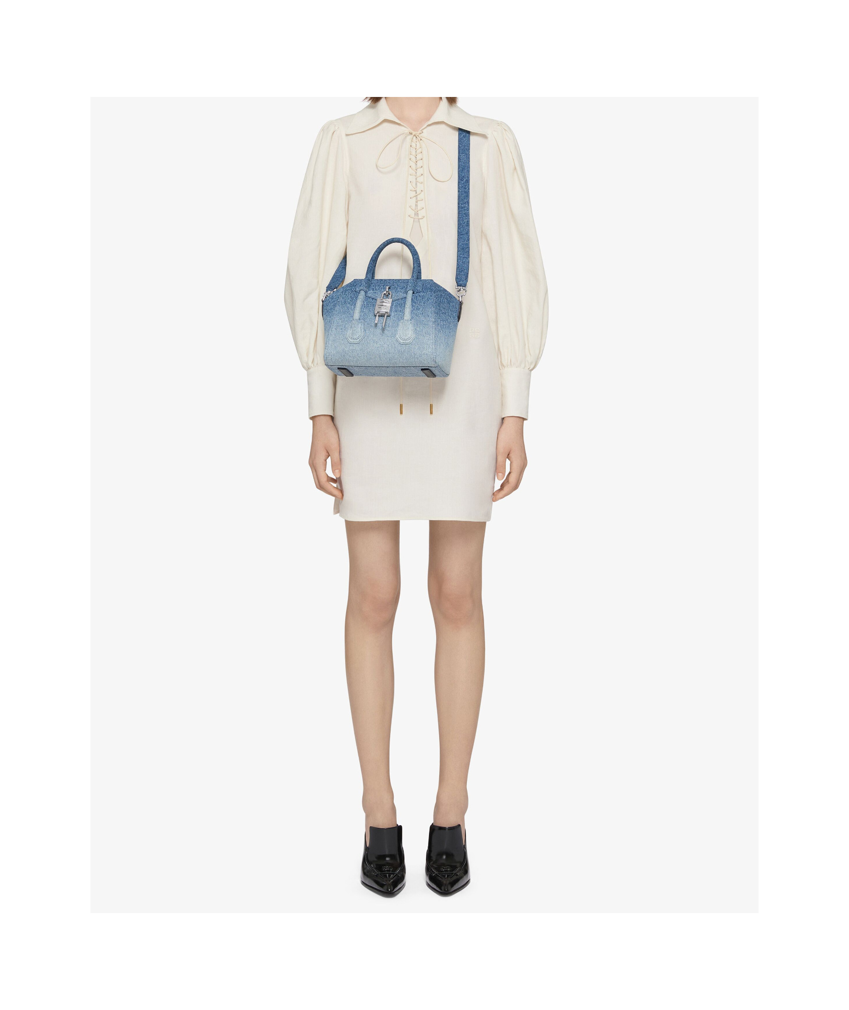 GIVENCHY Givenchy Mini Antigona Lock Denim Tote Bag